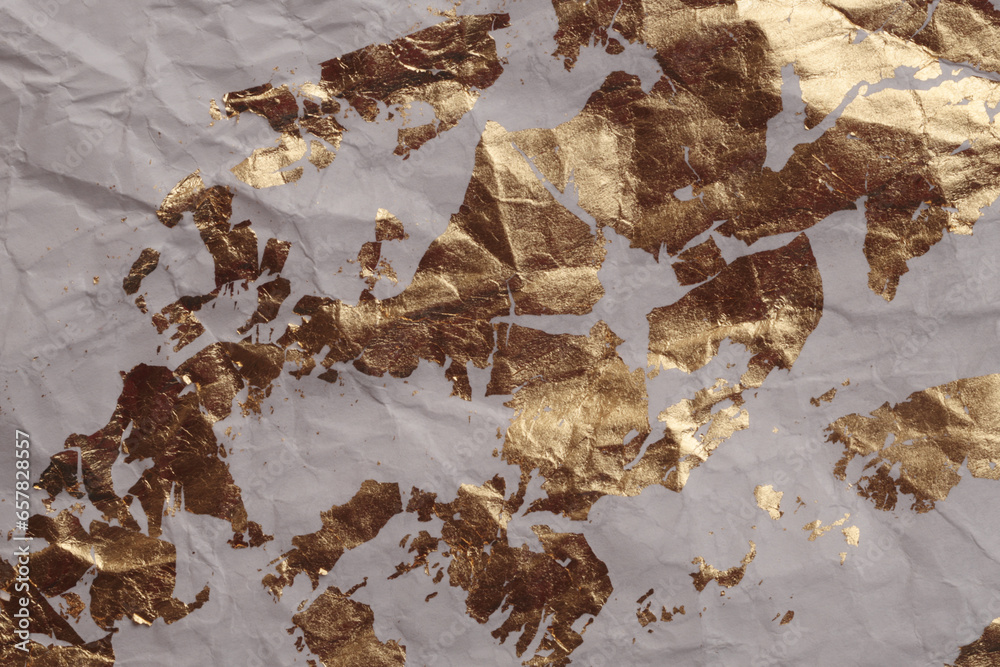 Crumpled paper texture painting glow blot wall. Abstract gold, nacre ...