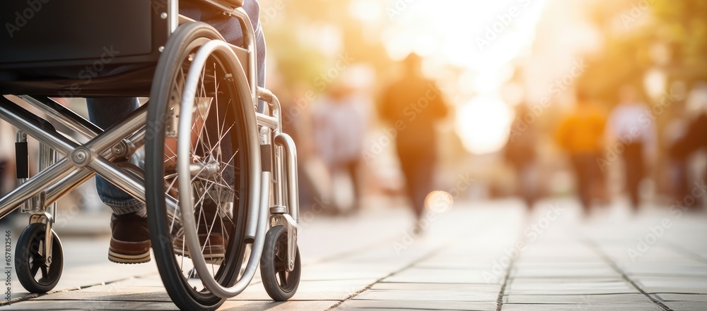 Banner of a man in a wheelchair without face. Close-up. Dramatic style ...