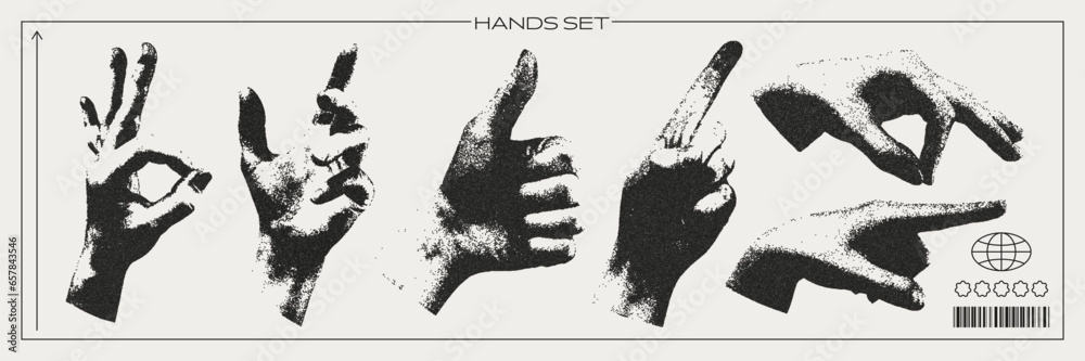 Hands set with a retro photocopy effect. Trendy y2k elements for design ...
