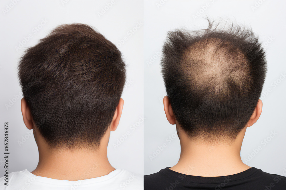 Generative AI collage two photos comparison before after anti hair loss ...