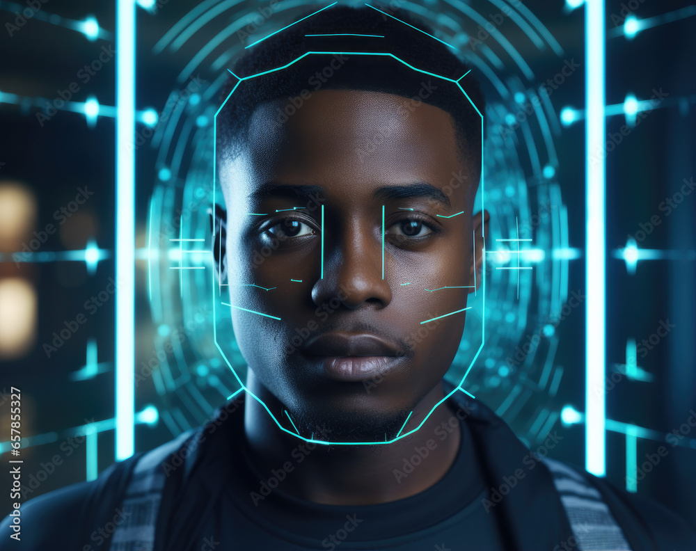 Black Individual Undergoing AI Face Scan: Perfect for Biometric ...
