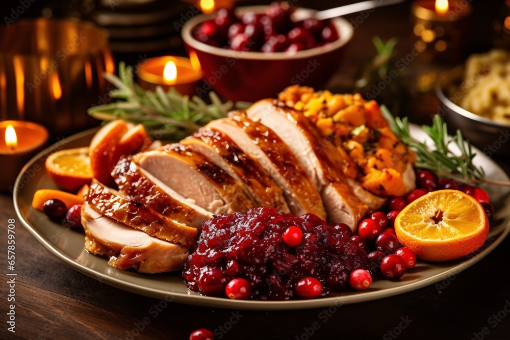 Christmas roast turkey with cranberry sauce, orange and rosemary ...