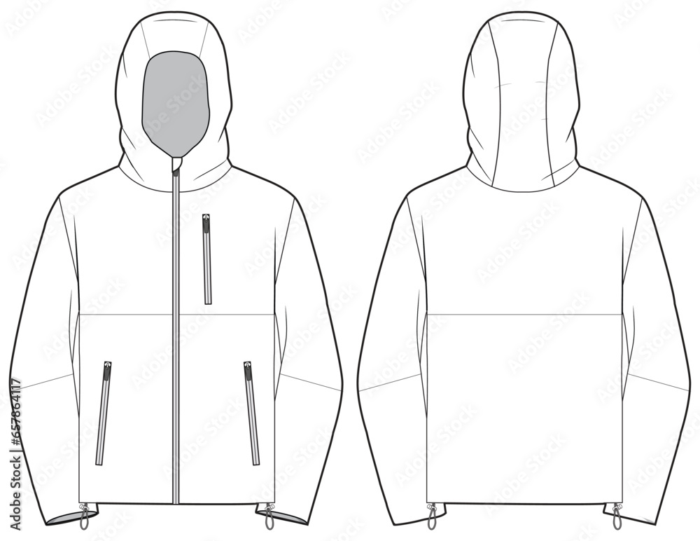 Wind cheater Hoodie jacket design flat sketch Illustration, Wind ...