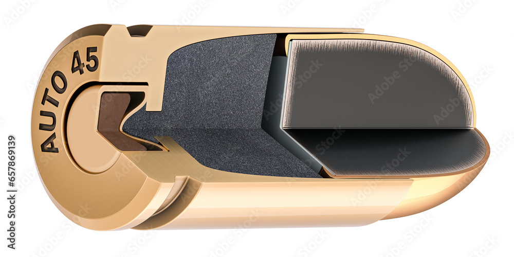 Cross section of pistol bullet, 3D rendering isolated on transparent ...
