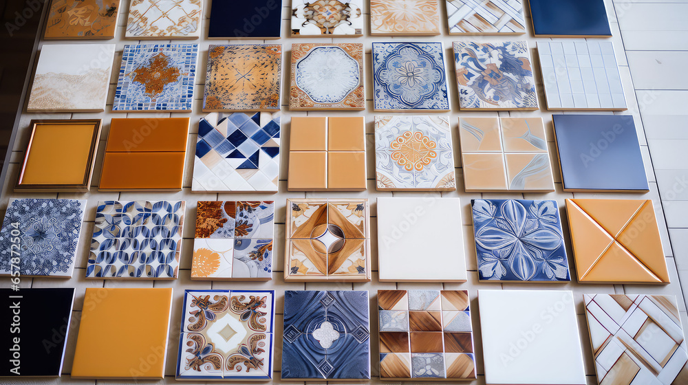 Samples of wall tiles. Assortment of tiles with different colors for ...
