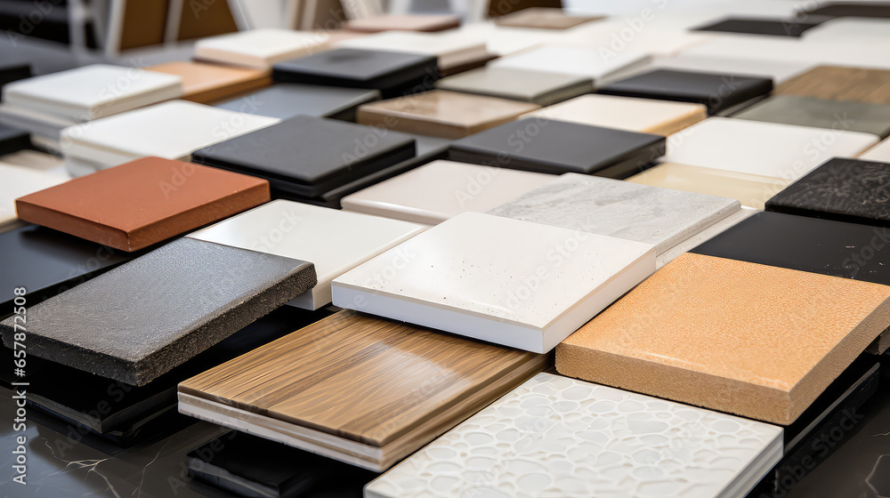 Samples of wall tiles. Assortment of tiles with different colors for ...