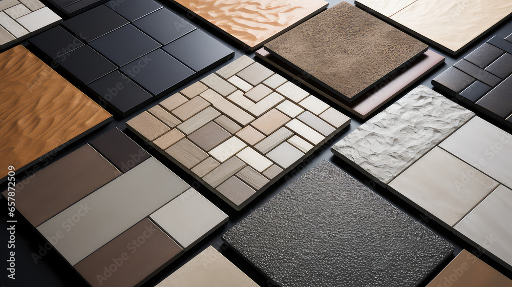 Samples of wall tiles. Assortment of tiles with different colors for ...
