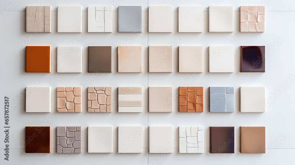 Samples of wall tiles. Assortment of tiles with different colors for ...