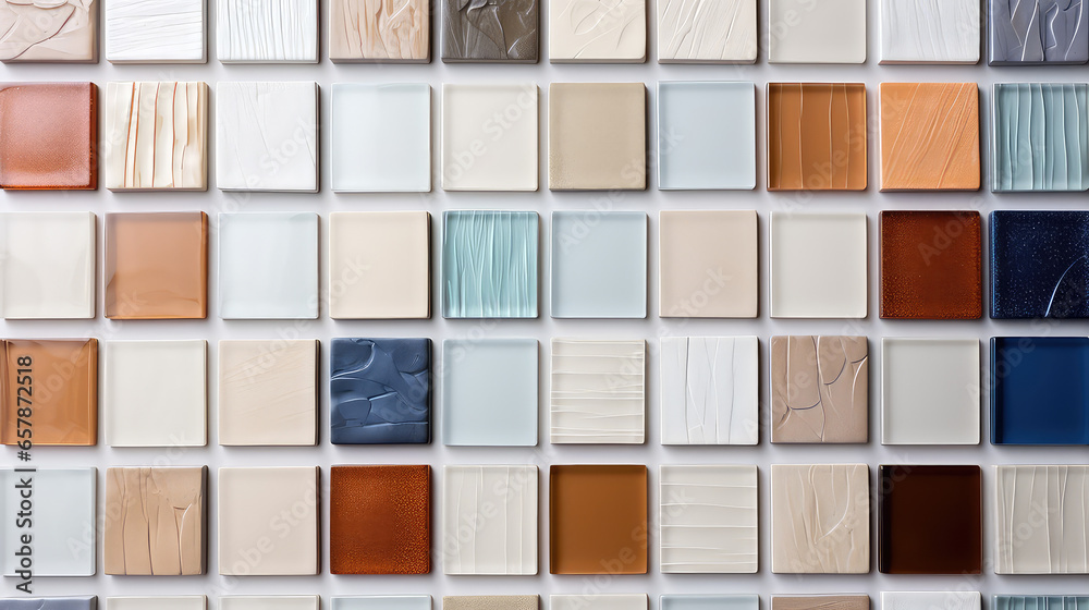 Samples of wall tiles. Assortment of tiles with different colors for ...