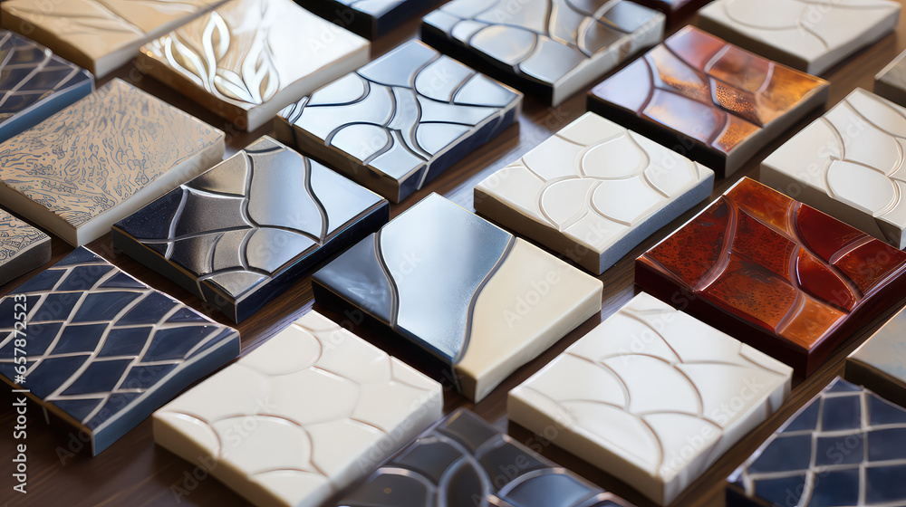Samples of wall tiles. Assortment of tiles with different colors for ...