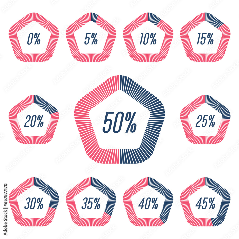 Set of pentagon shape percentage diagrams vector illustration.Pentagon ...