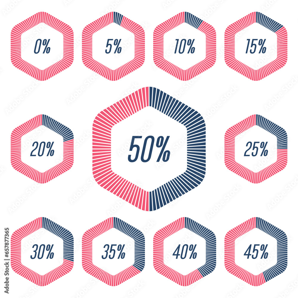 Set of hexagon shape percentage diagrams vector illustration.Hexagon ...