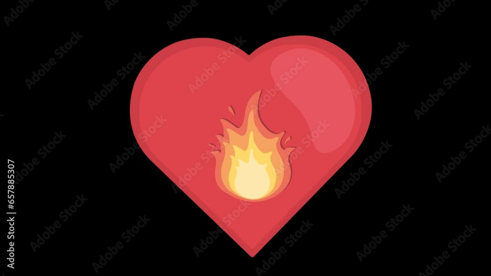 video animation heart with a flame of fire moving inside, in concept of ...