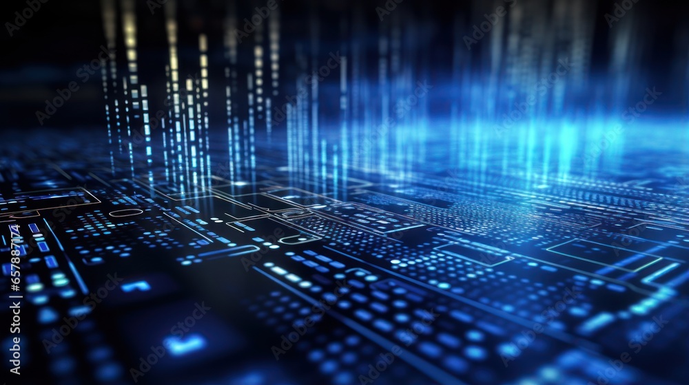 IT technology background with cascading lines of code and algorithms, showcasing the core of ...