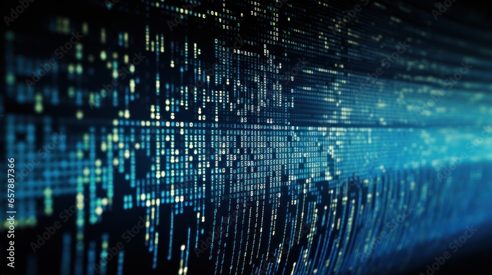IT technology background with cascading lines of code and algorithms, showcasing the core of ...