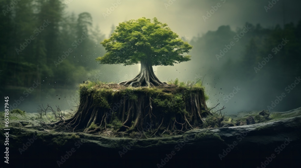 Resilience in Nature: A Tree Growing Out of a Stump in a Forest ...