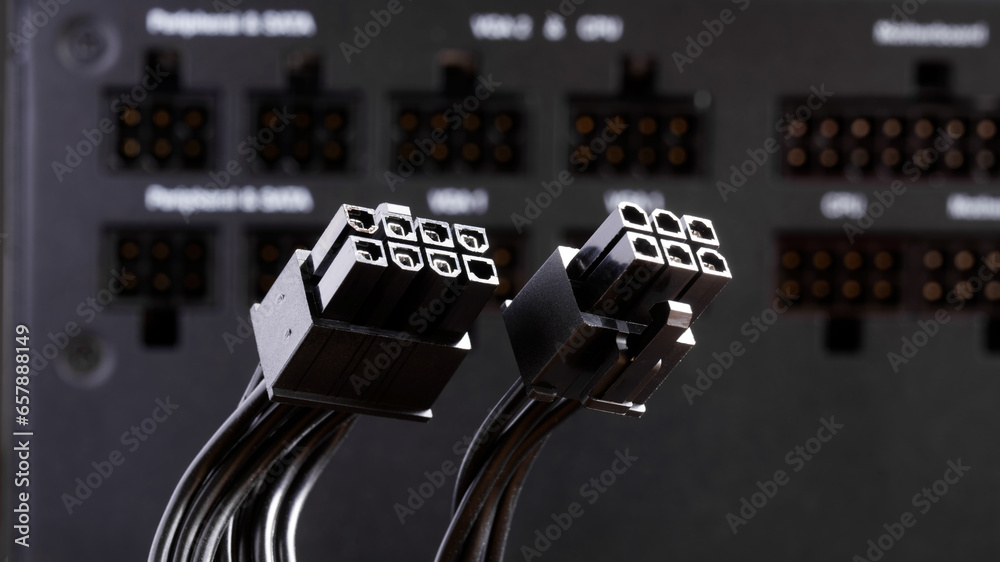 Six-pin and eight-pin connector interfaces on power electrical cables ...