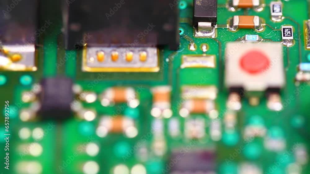 Focus in, Electronic circuit board with a red micro switch, small ...