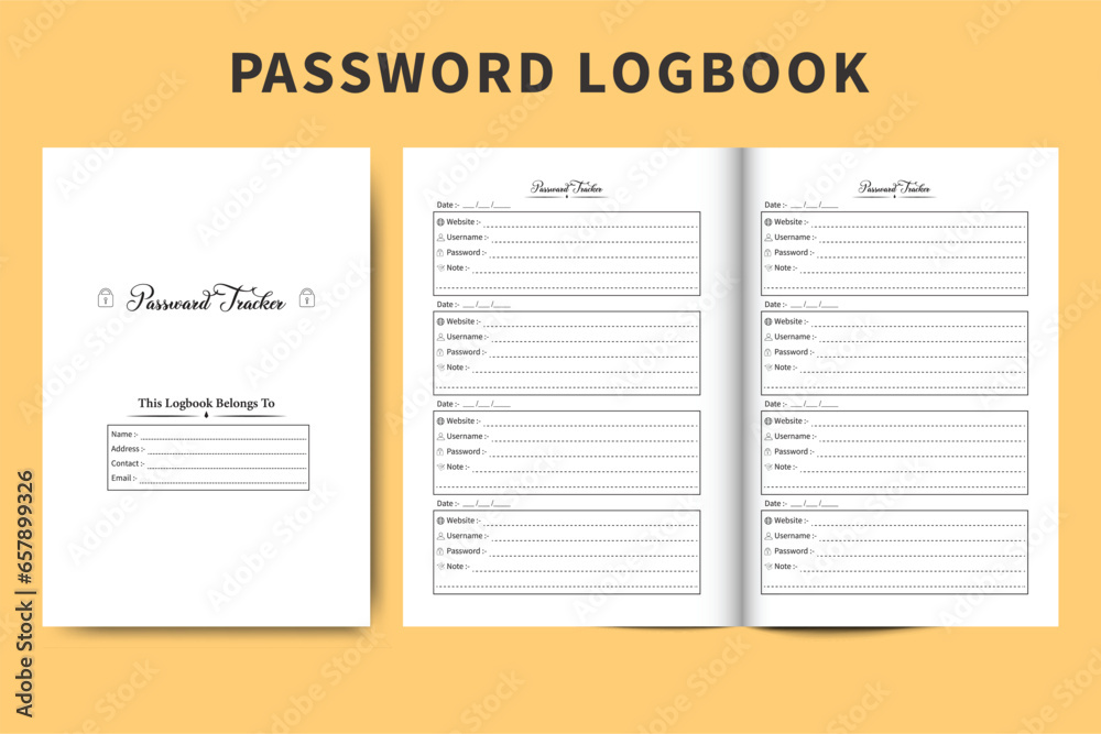 Website password and information tracker logbook interior vector ...