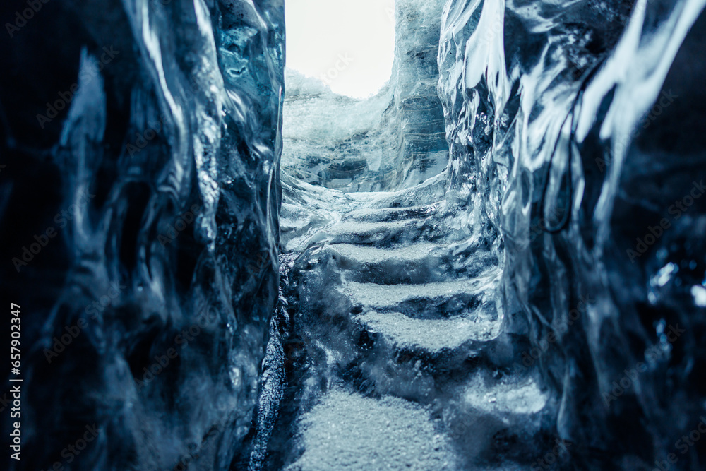 Amazing ice rocks in vatnajokull caves, transparent blue blocks of ice ...