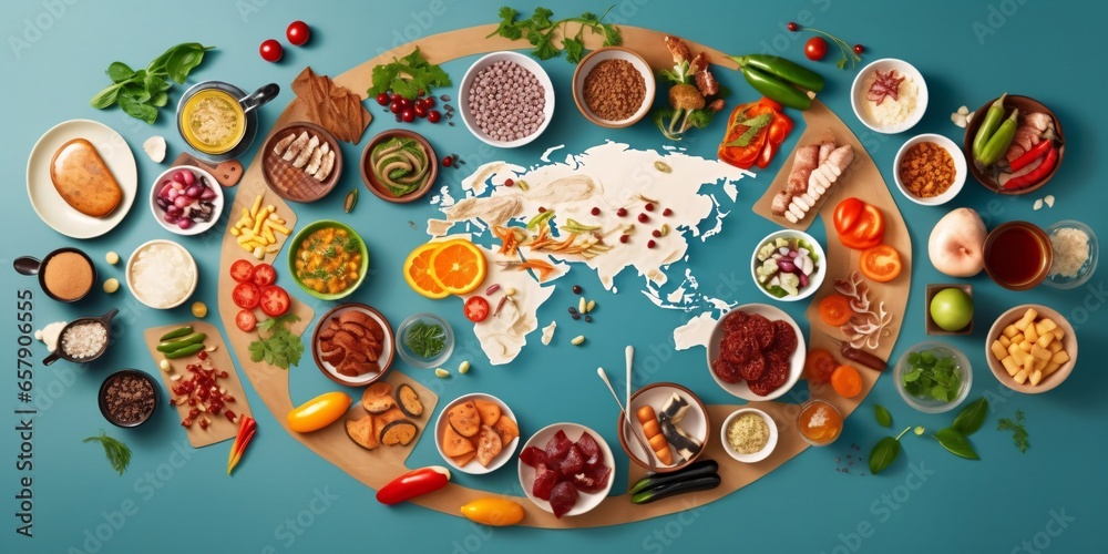 World map made of different spices and herbs on dark background, top ...