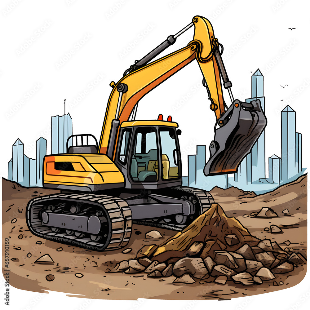 cartoon clipart of a backhoe digging at a construction site, tool ...