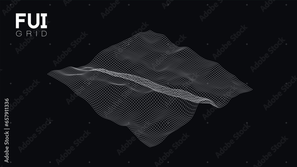 FUI GUI 3D Vector Landscape Scan Grid. Abstract futuristic background ...