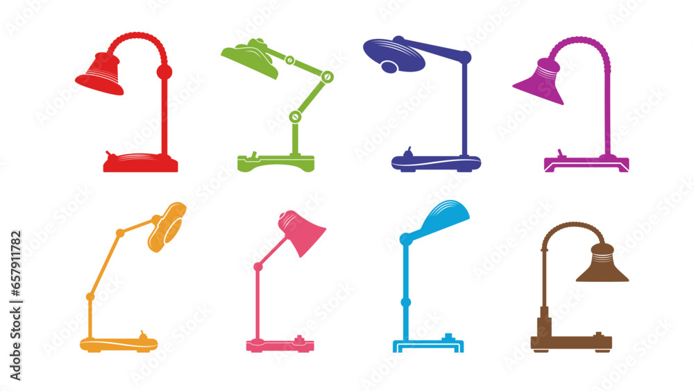 Colorful office lamp, desktop light vector illustration set. Color ...