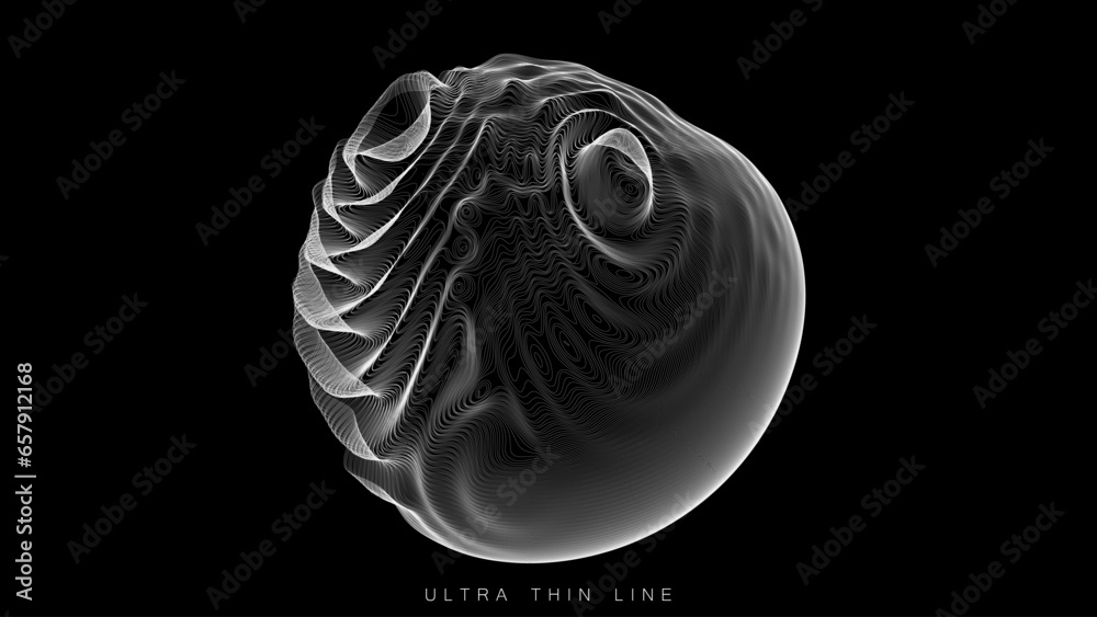 Ultra thin line fluid geometry. Dynamic vector distorted spheres. Stock ...