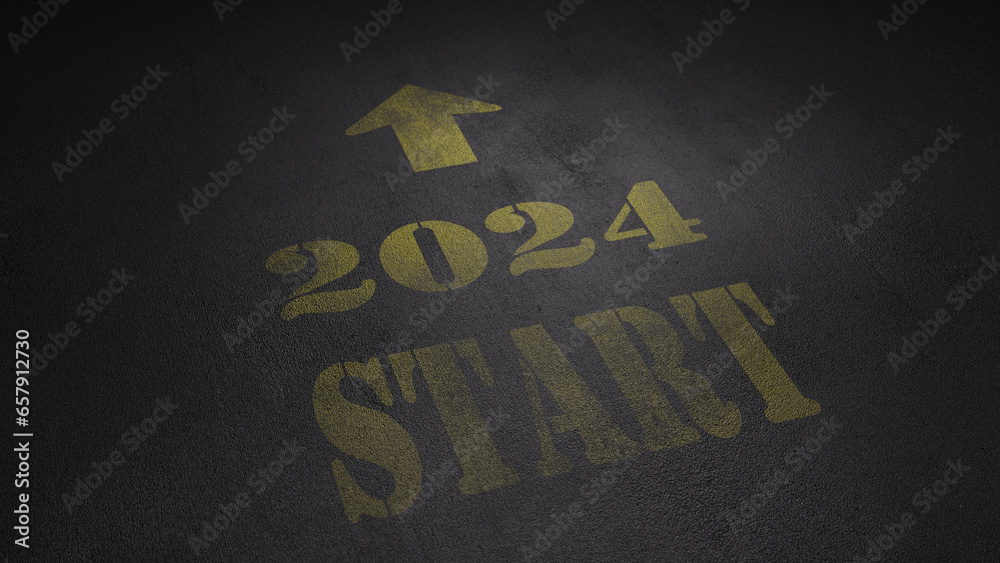 3d render of pavement scene with "2024 Start" and an arrow stenciled ...