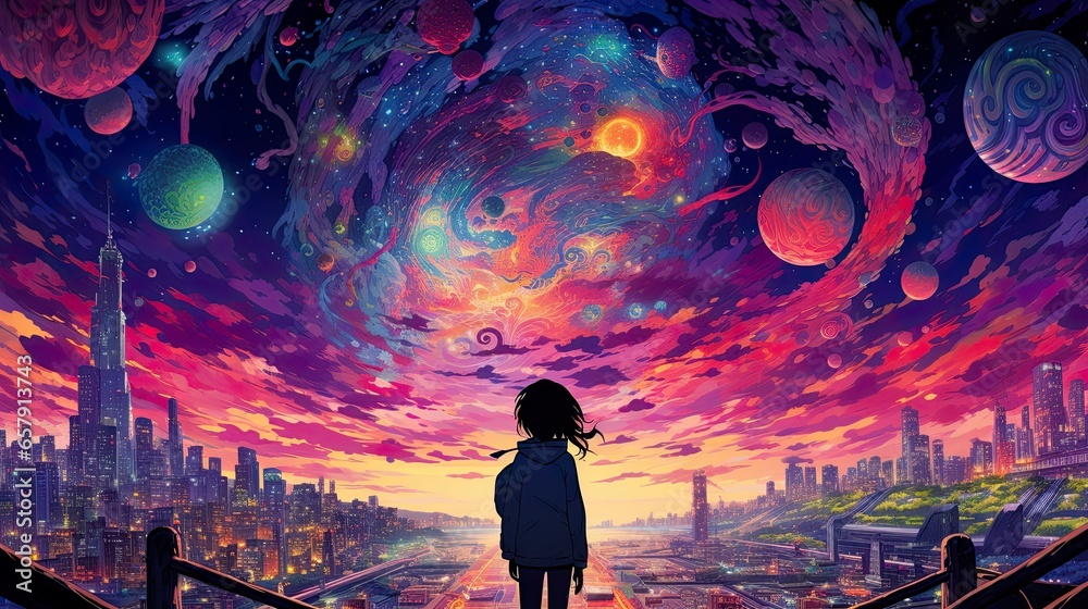 silhouette of a person in the city of a trippy world - generative ai ...