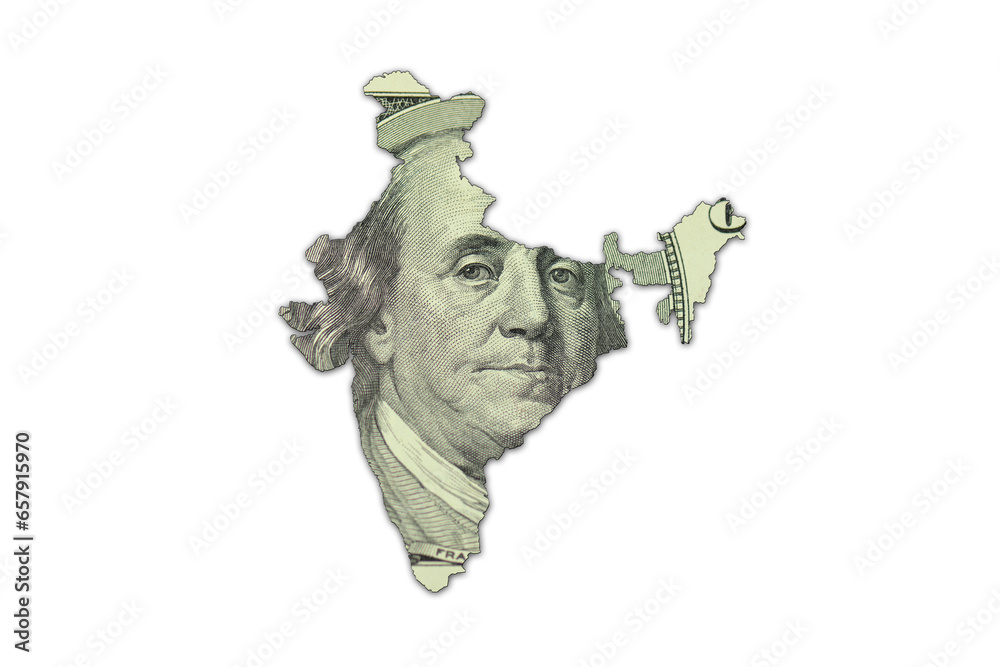 map of india on a american dollar money texture on the white background ...
