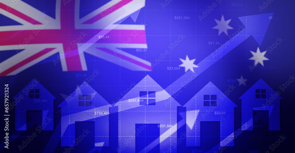 Australia property market high prices concept background with glowing ...
