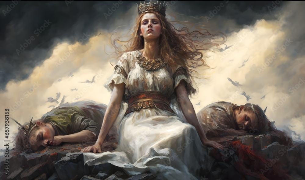 The Slavic goddess Bereginya sits on the clouds and weeps as her sons ...