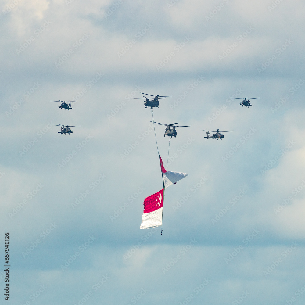 Singapore - July 26 2020: State Flag flypast by RSAF helicopters for ...