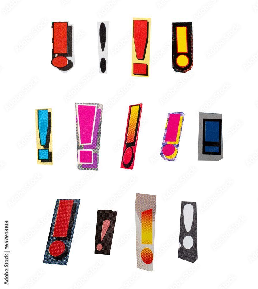 Ransom font type ! from printout magazine cutout, collage element for ...