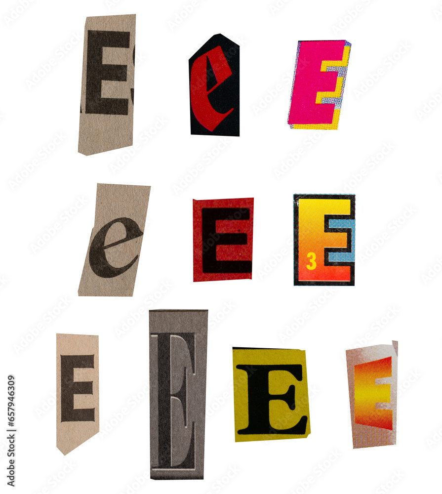 Ransom letter font E from printout magazine cutout, collage element for ...