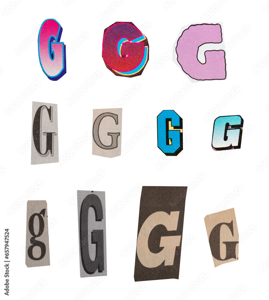 Ransom letter font G from printout magazine cutout, collage element for ... Ransom letter font G from printout magazine cutout, collage element for ...