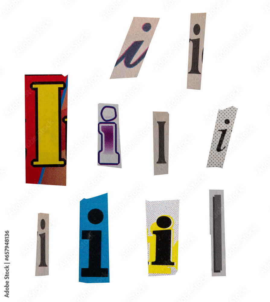 Ransom letter font I from printout magazine cutout, collage element for ...