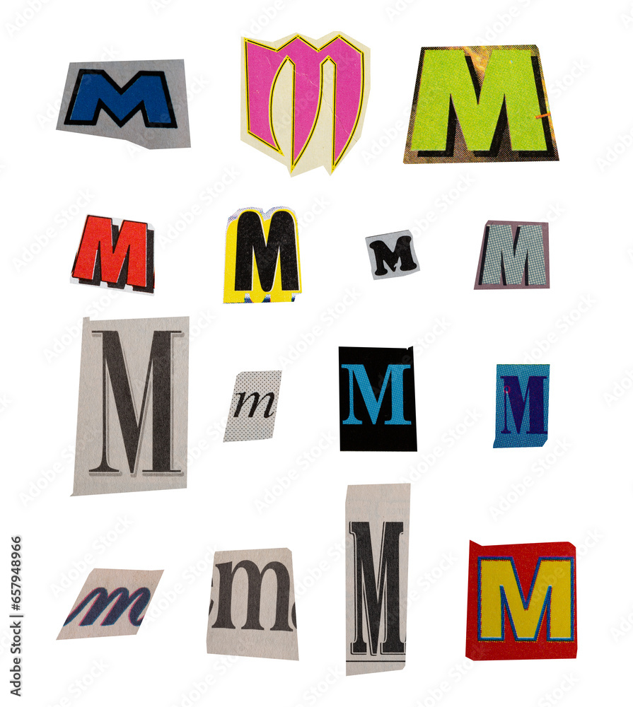 Ransom letter font M from printout magazine cutout, collage element for ...