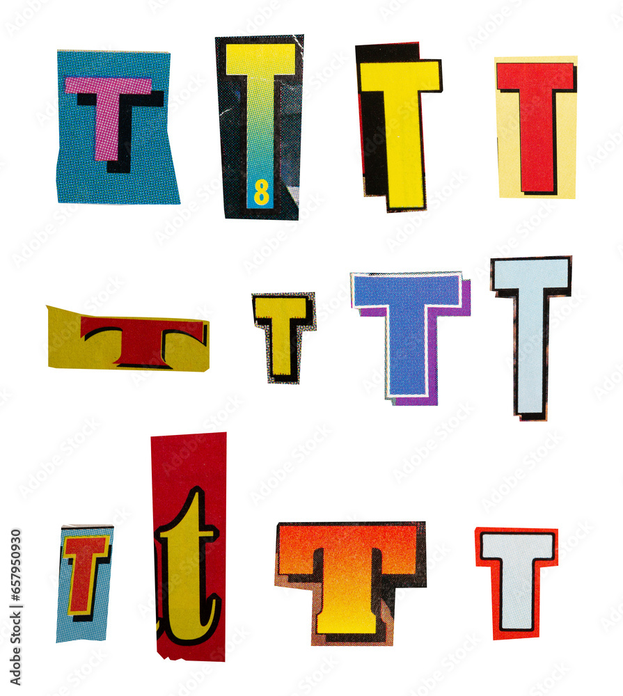 Ransom letter font T from printout magazine cutout, collage element for ...