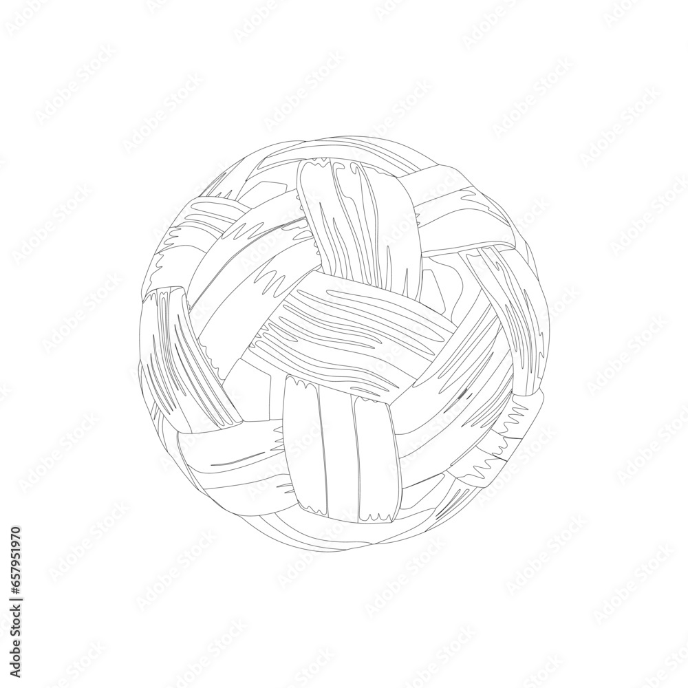 Sepak takraw ball in outline or thin line sketch, flat icon style ...