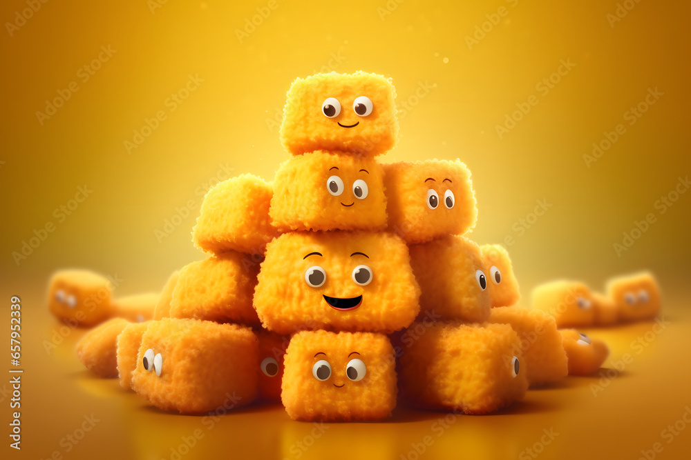 Chicken Nuggets with cute facial expression 3d rendering style Stock ...