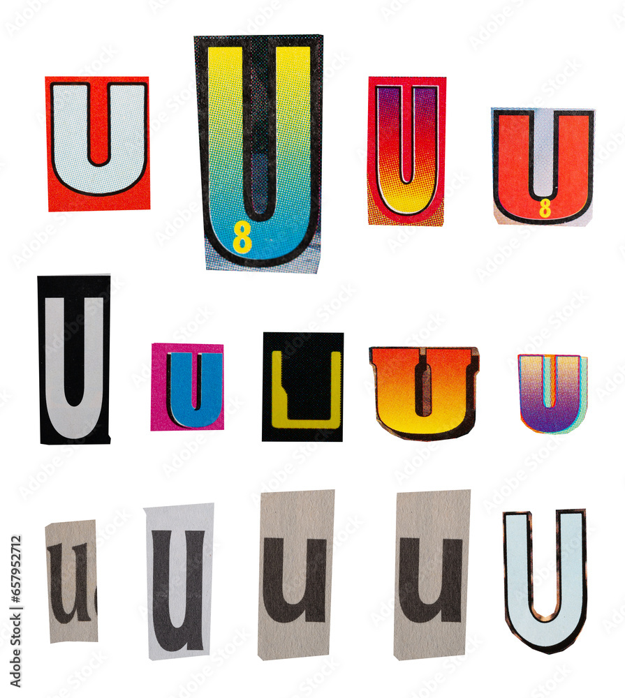 Ransom letter font U from printout magazine cutout, collage element for ...