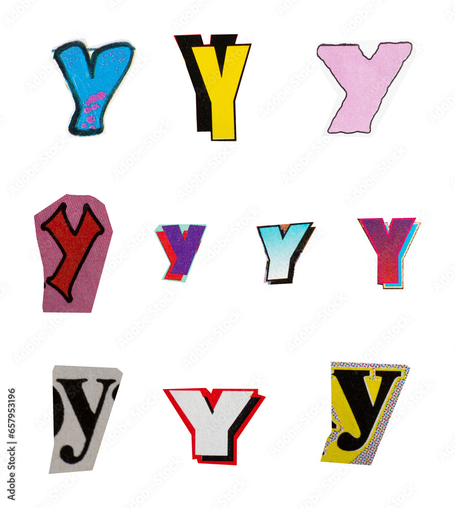 Ransom letter font Y from printout magazine cutout, collage element for ...