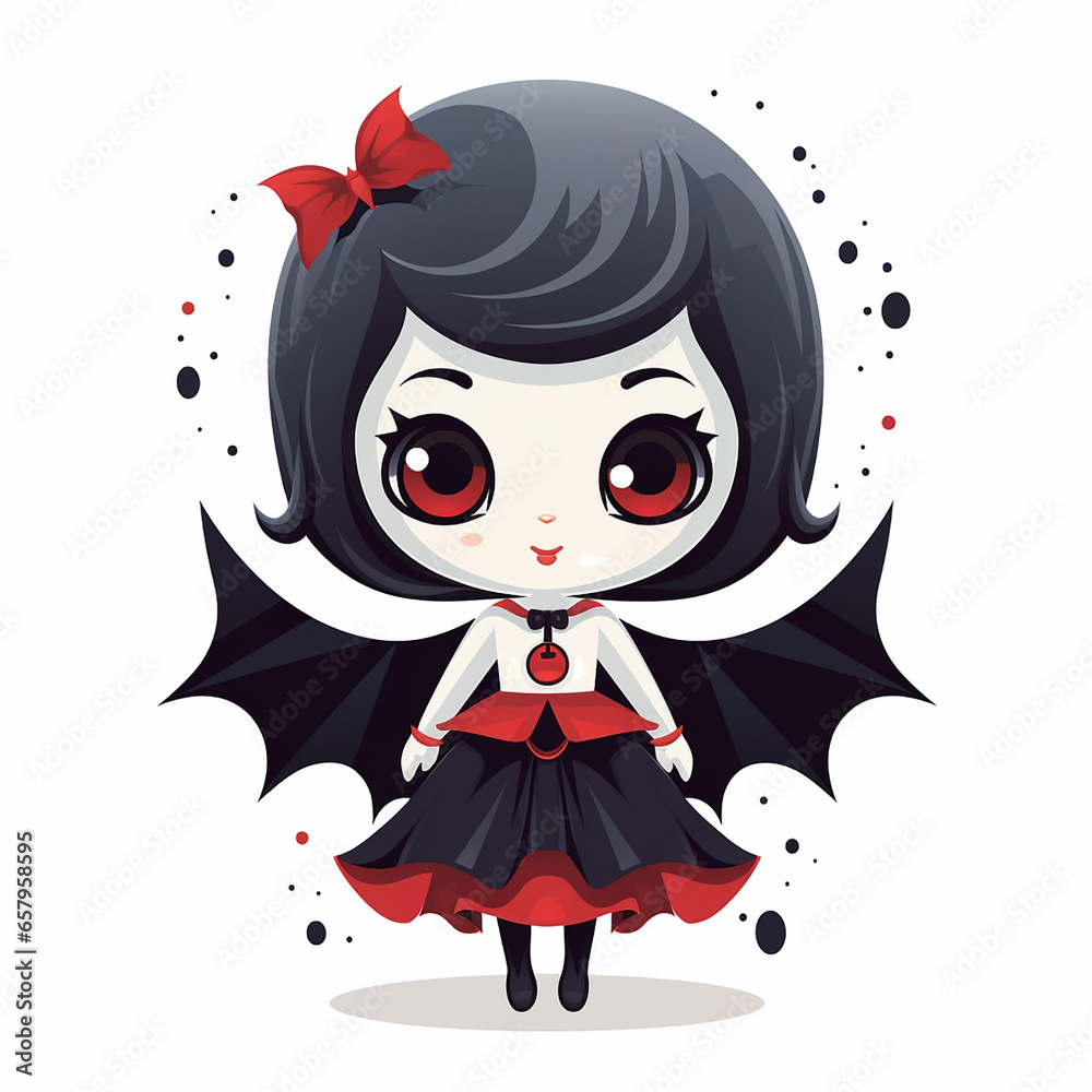 cute kawaii vampire girl with bat wings for halloween, generative AI ...