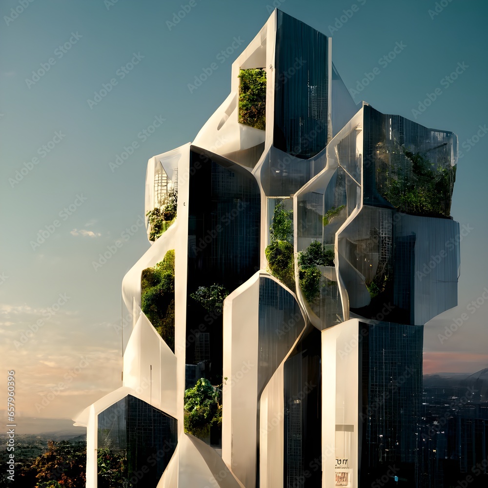 hyper detail voronoi concrete and white steel towering skyscrapers ...