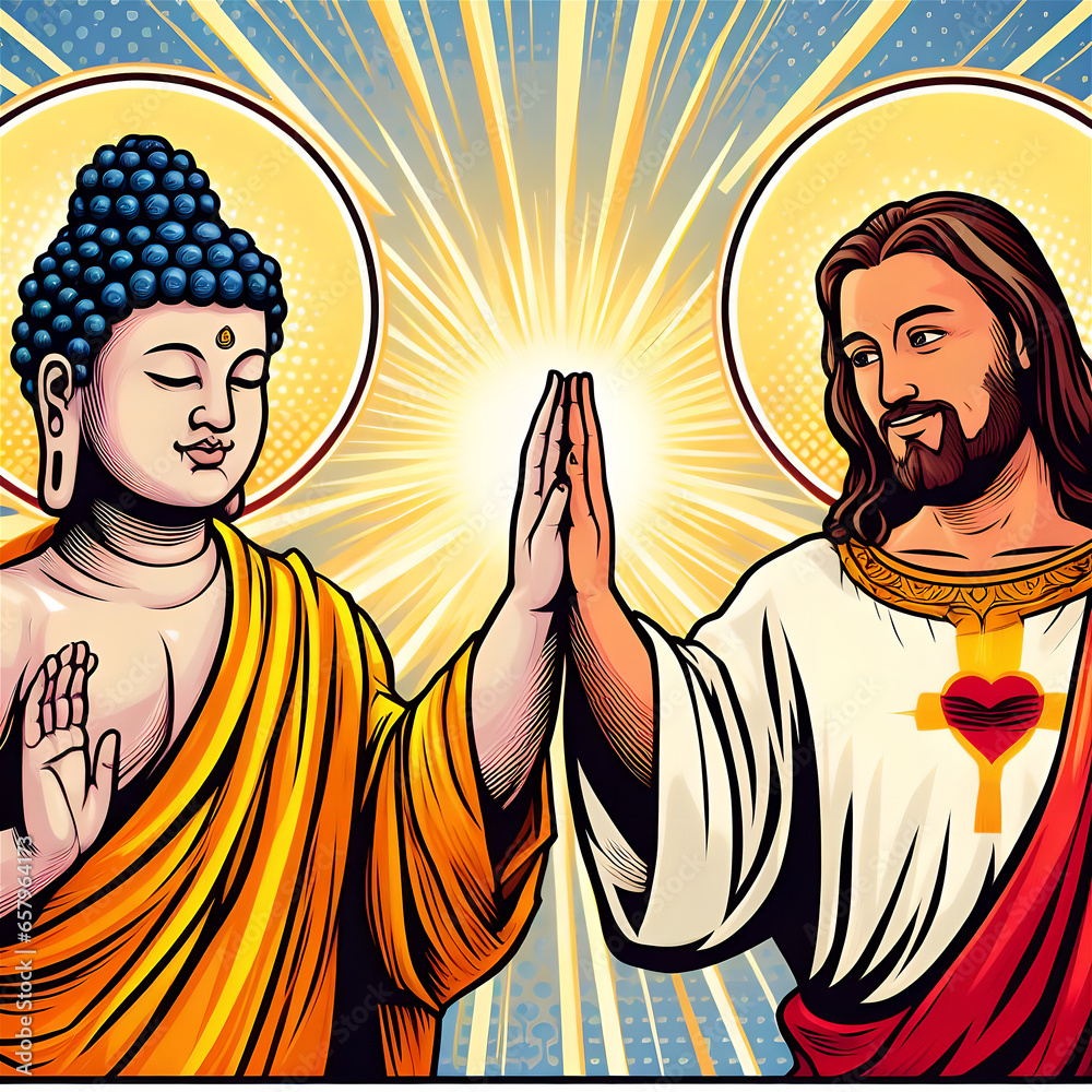 buddha and jusus christ dynamic high-five, generative ai Stock ...
