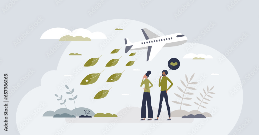 Sustainable aviation fuel for green aircraft power tiny person concept ...