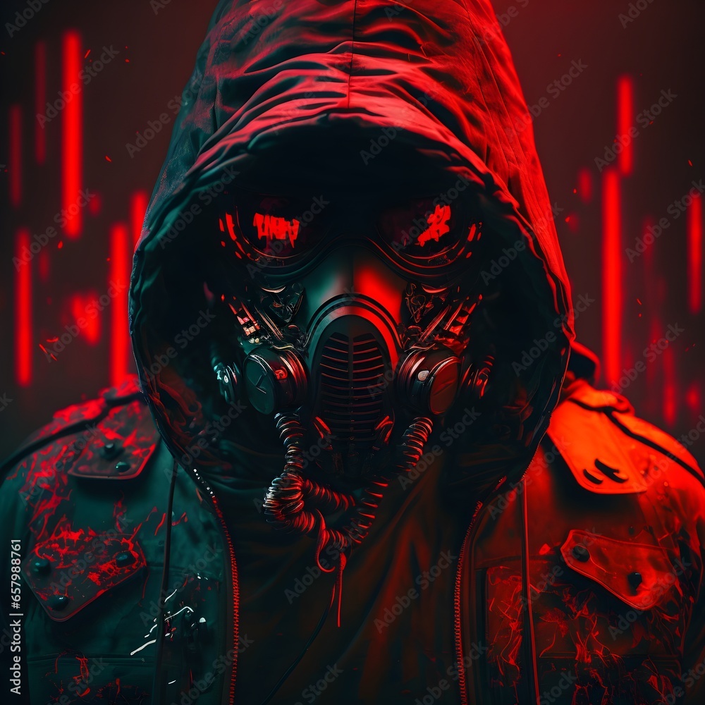 realistic photography of masked man hidden in shadow cyberpunk neon ...
